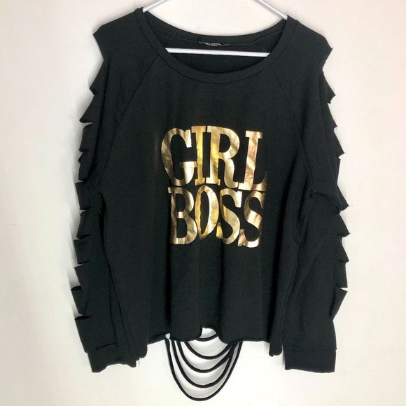 ups & downs | Tops | Ups Downs Girl Boss Shredded Long Sleeve Shirt ...